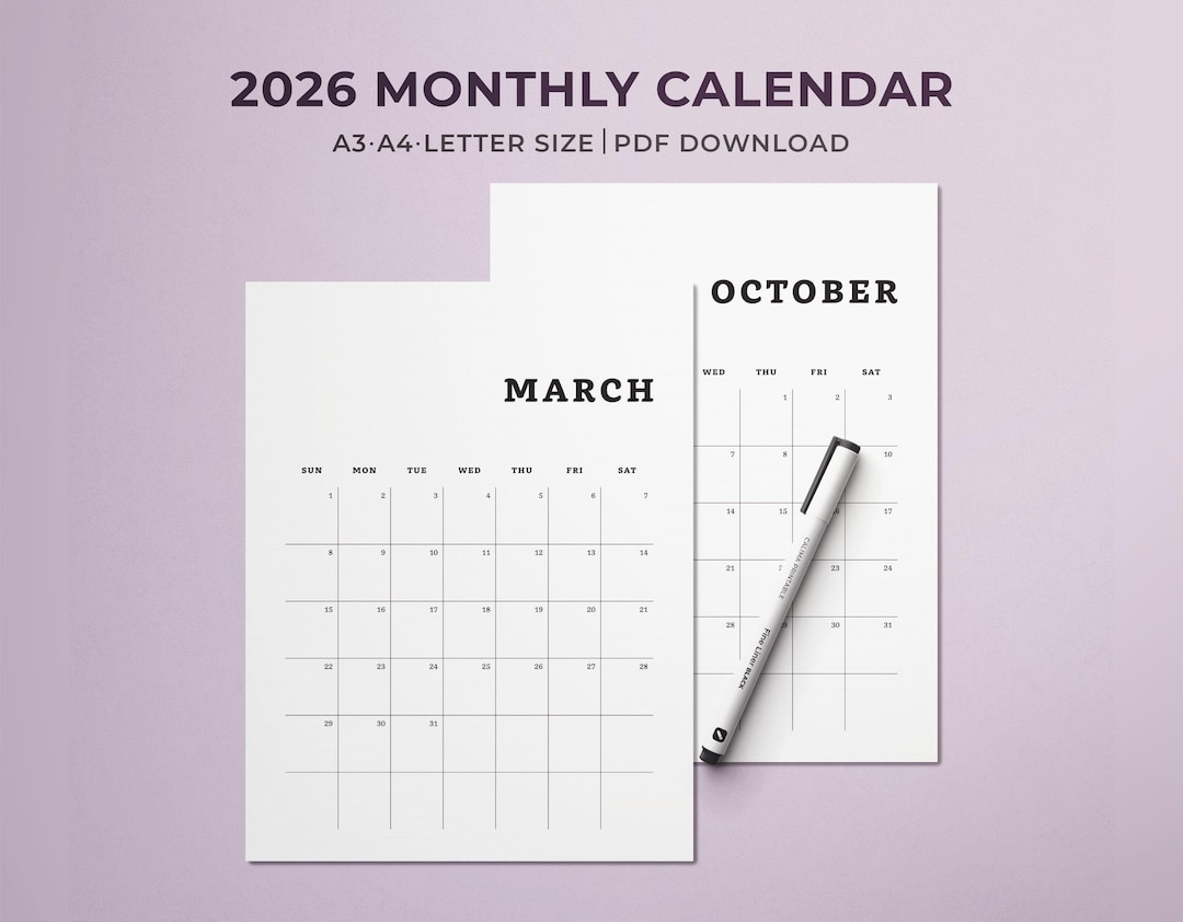 2026 Printable Monthly Calendar | Month Planner 2026 | Minimalist ...