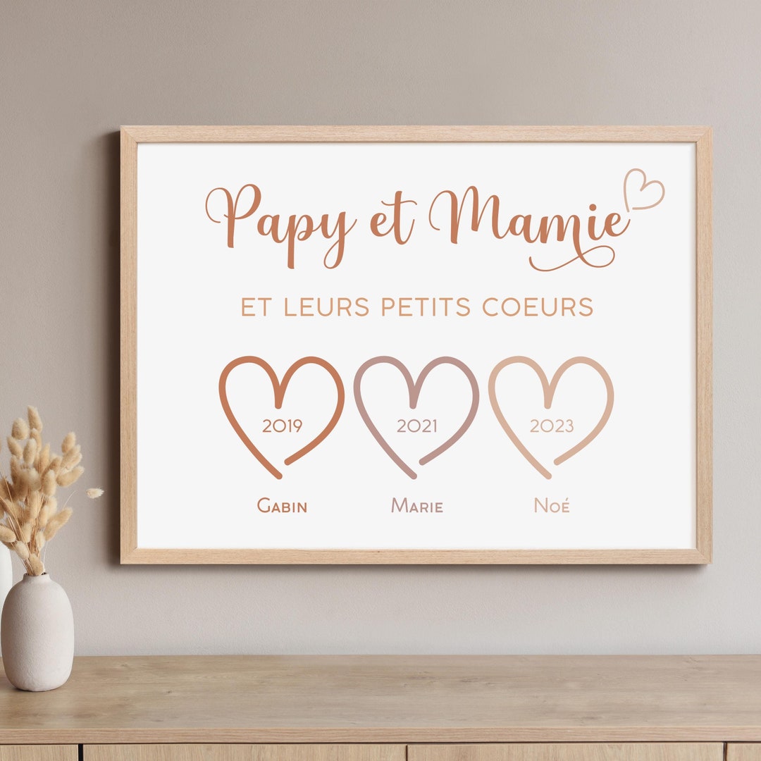 Personalized Poster Grandpa and Grandma, Brown Hearts Family and ...