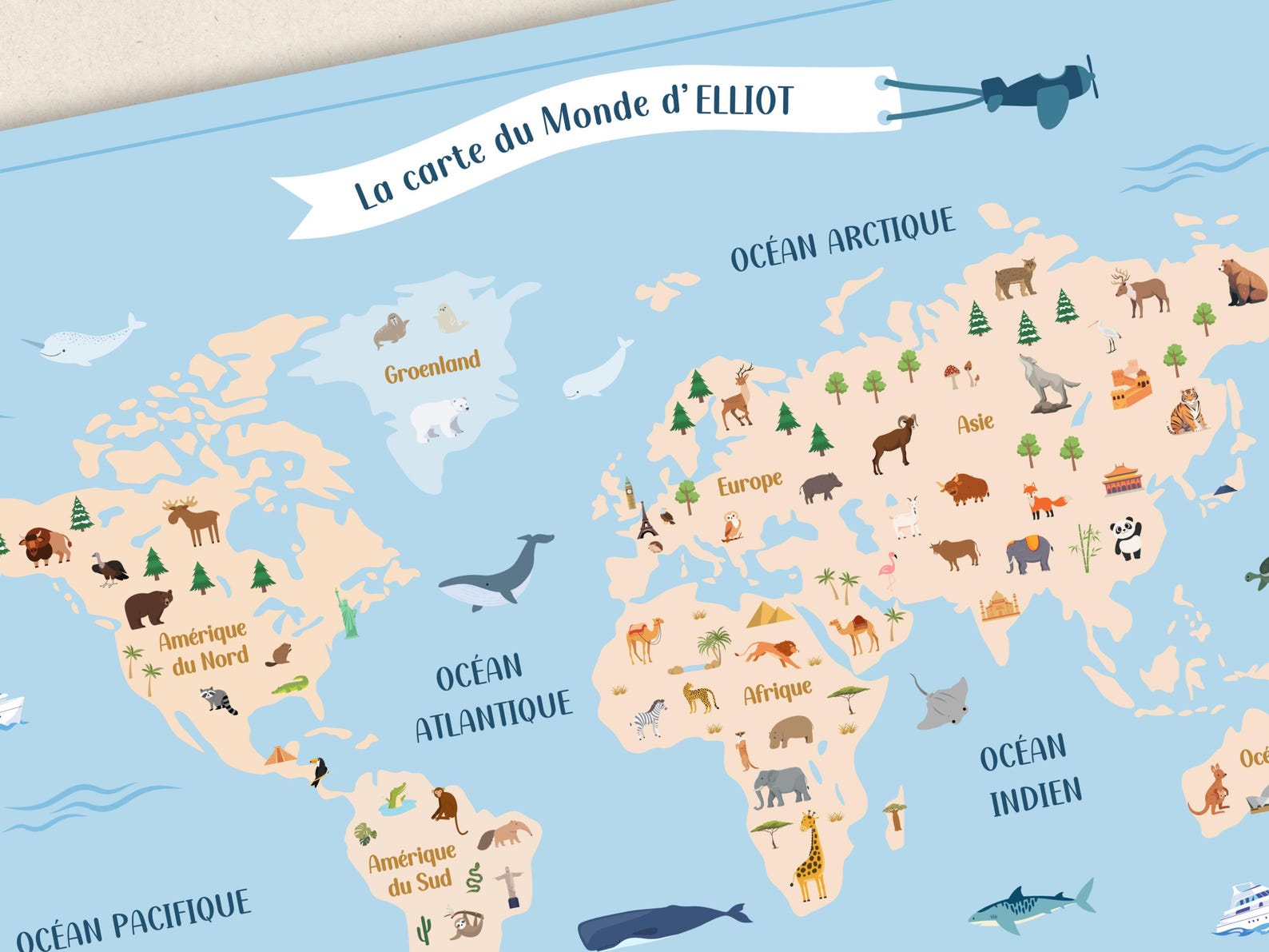 Giant World Map Poster for Kids, Personalized World Map | IN FRENCH - Etsy