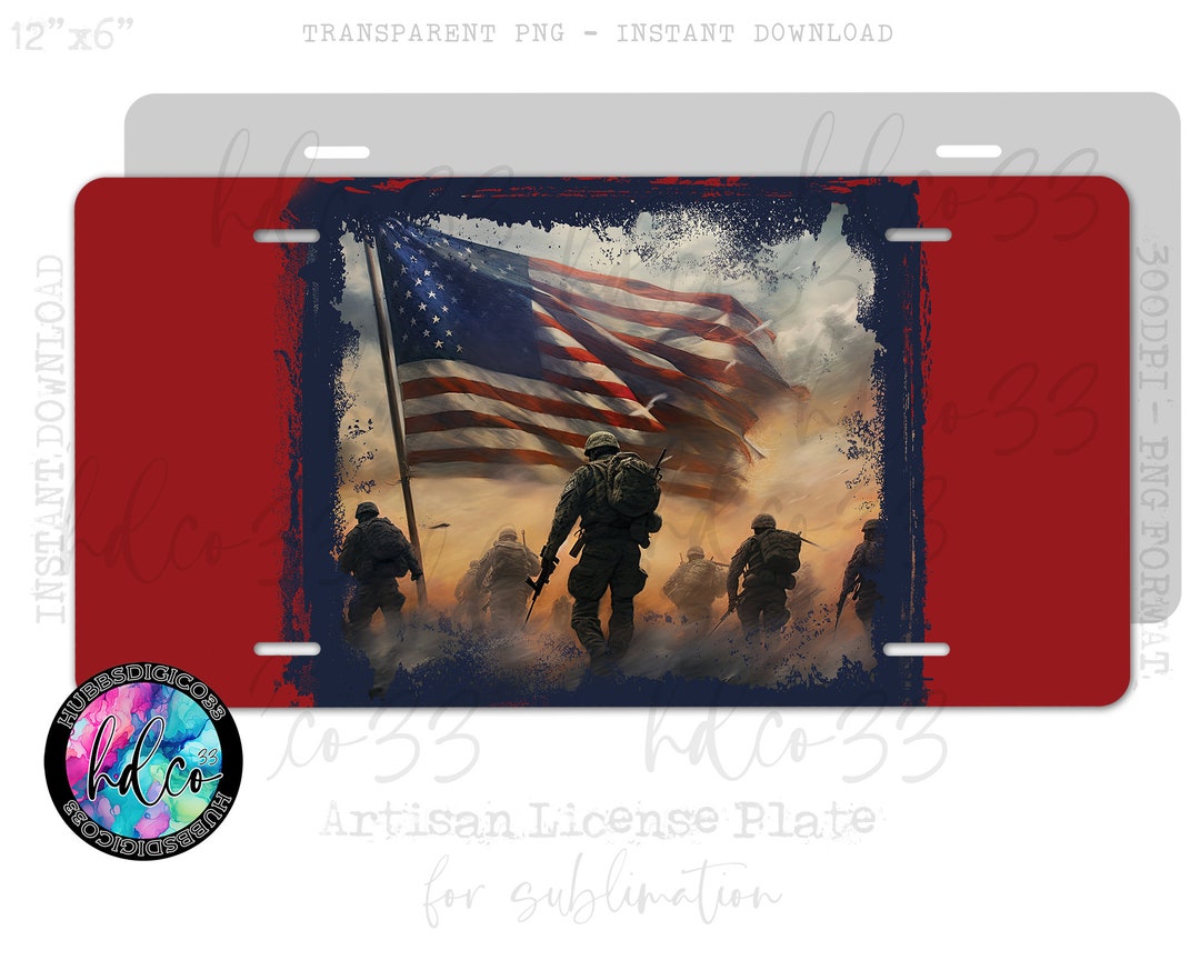 Patriotic Soldiers, American Flag, Artisan License Plate, Digital ...