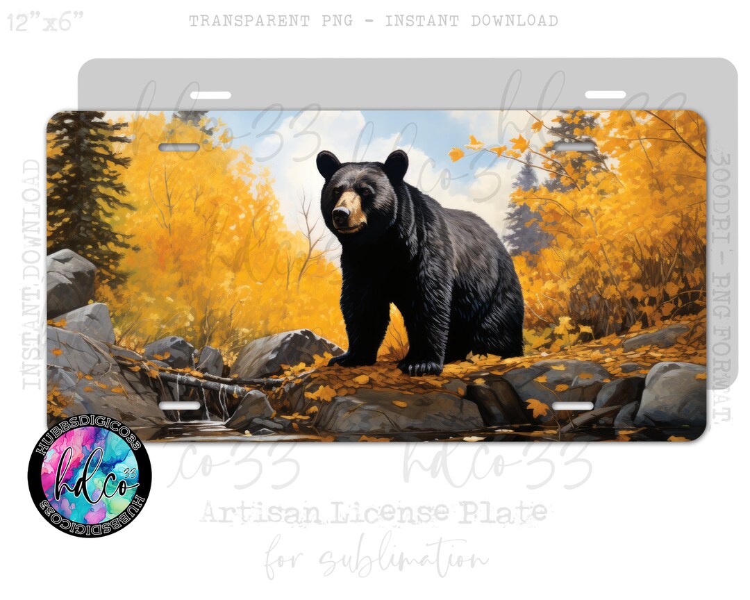 Black Bear PNG, Artisian License Plate and Coaster, Digital Download ...