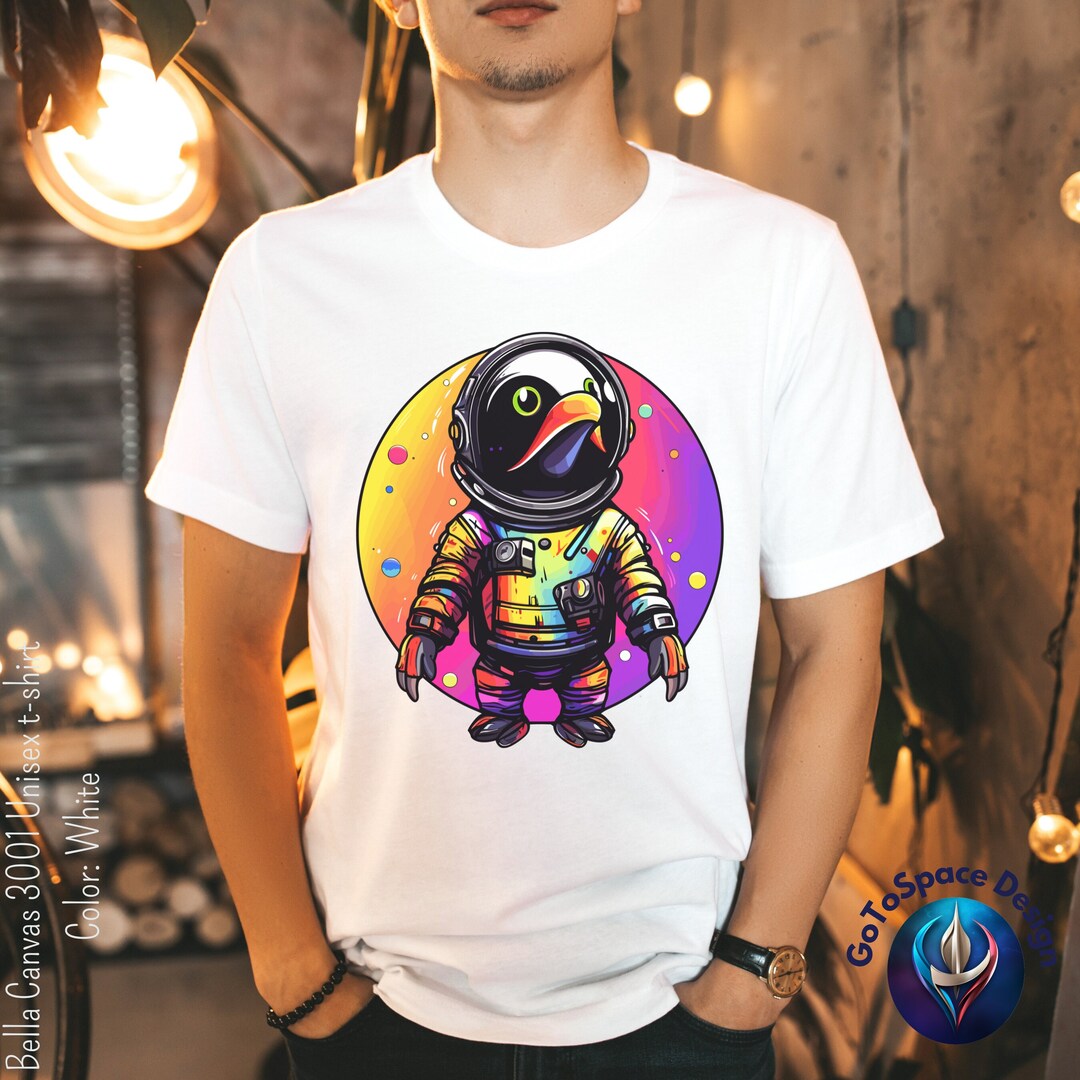 Vivid Colors Astronaut Bird T-shirt, Spacesuit Bird Tshirt, Warm Colors ...