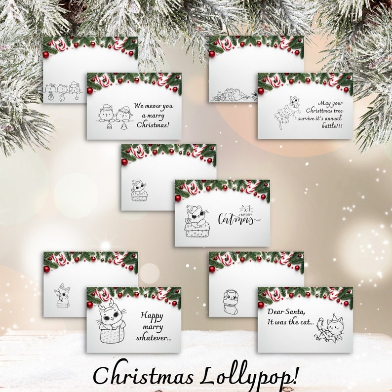 Cat Christmas Cards Printable and Foldable. Five Different Designs on ...