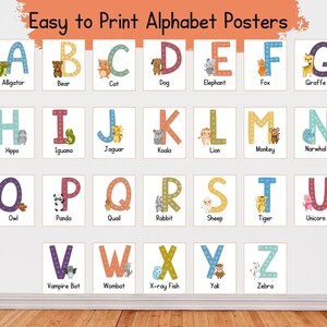 Cute Animal Alphabet Decoration DIGITAL DOWNLOAD Posters, Alphabet ...