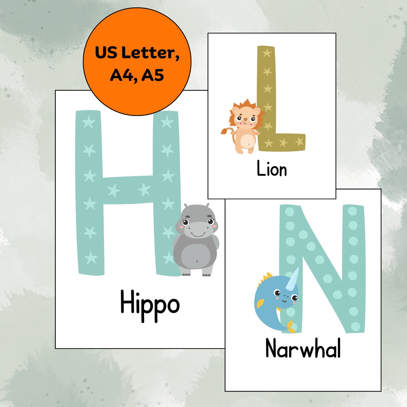 Cute Animal Alphabet Decoration DIGITAL DOWNLOAD Posters, Alphabet ...