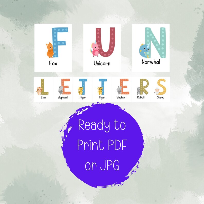 Cute Animal Alphabet Decoration DIGITAL DOWNLOAD Posters, Alphabet ...