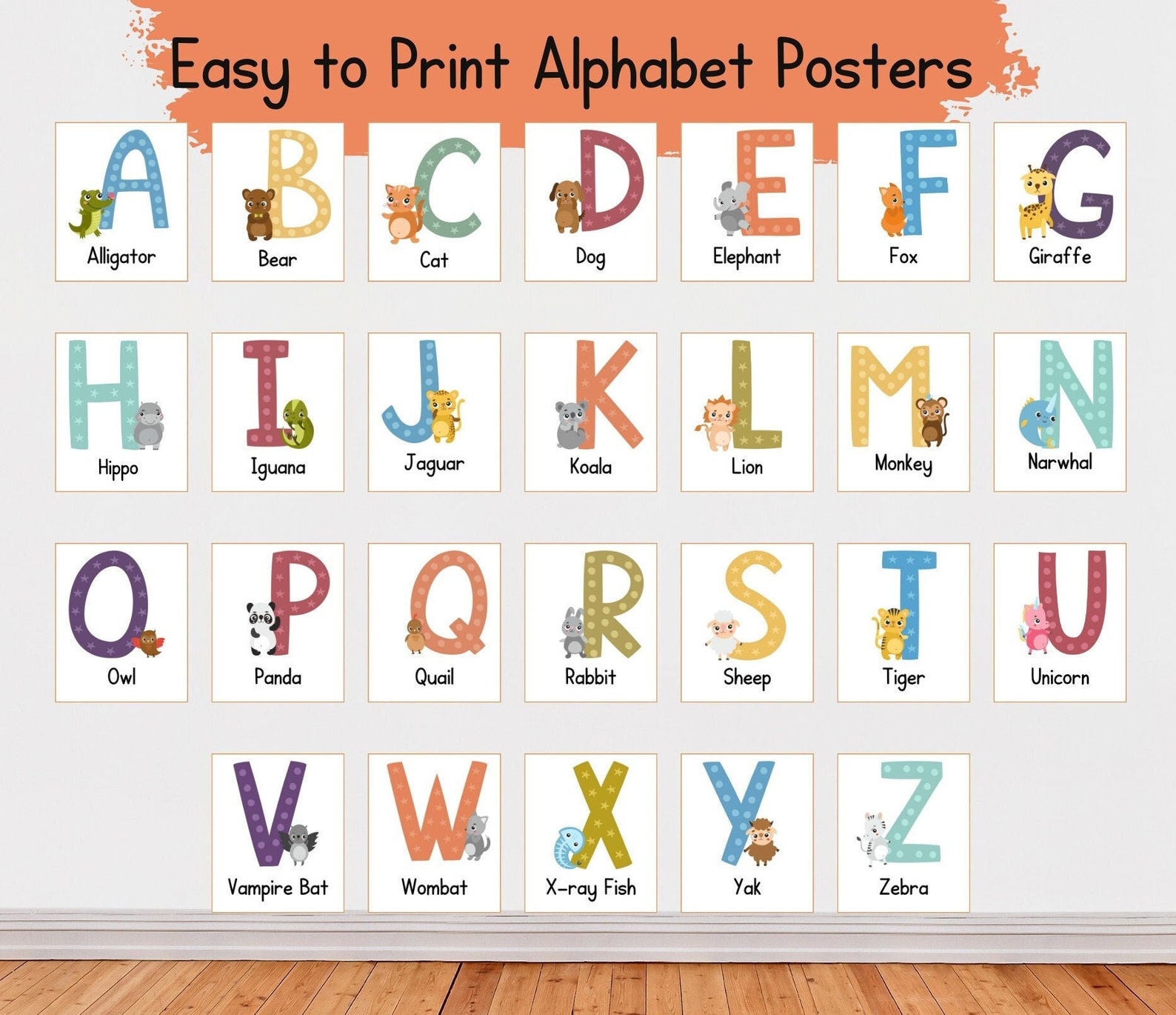 Cute Animal Alphabet Decoration DIGITAL DOWNLOAD Posters, Alphabet ...