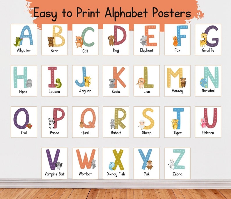 Cute Animal Alphabet Decoration DIGITAL DOWNLOAD Posters, Alphabet ...