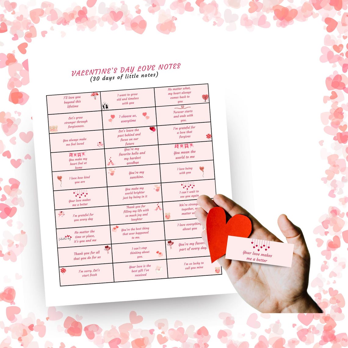 30 Valentine’s Love Notes Printable – DIY Romantic Messages, Lunch Box ...