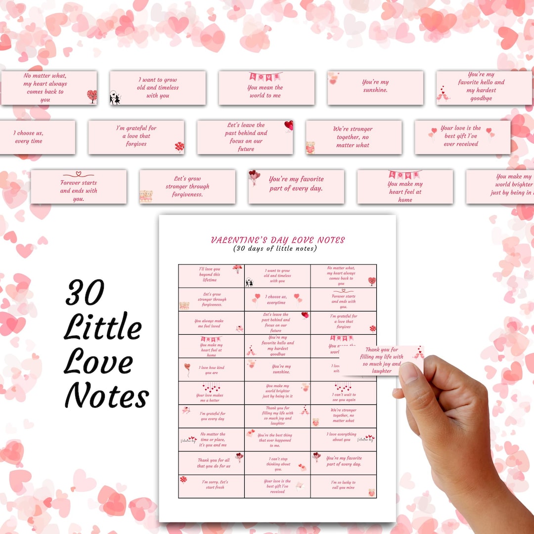 30 Valentine’s Love Notes Printable – DIY Romantic Messages, Lunch Box ...