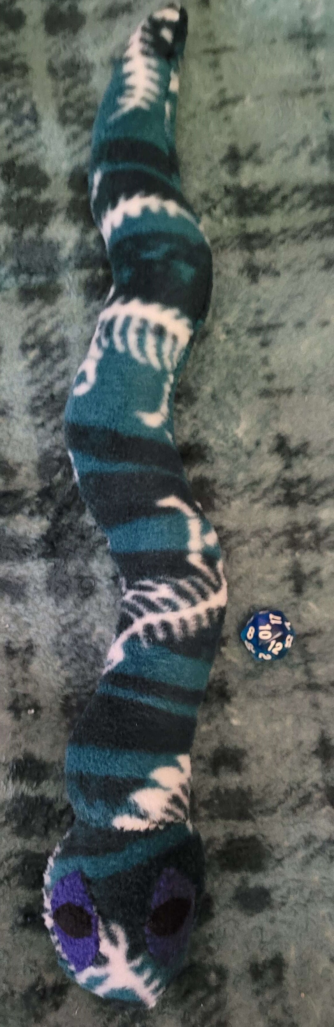 Wiggly Squiggly Snake Plushie With Skeleton Dinosaur Fabric. Hand ...