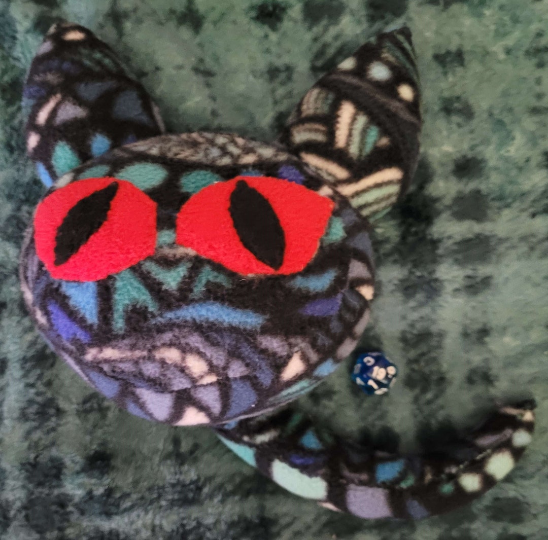 Round Sphere Cat With Black and Blue Stained Glass Fabric. Hand ...