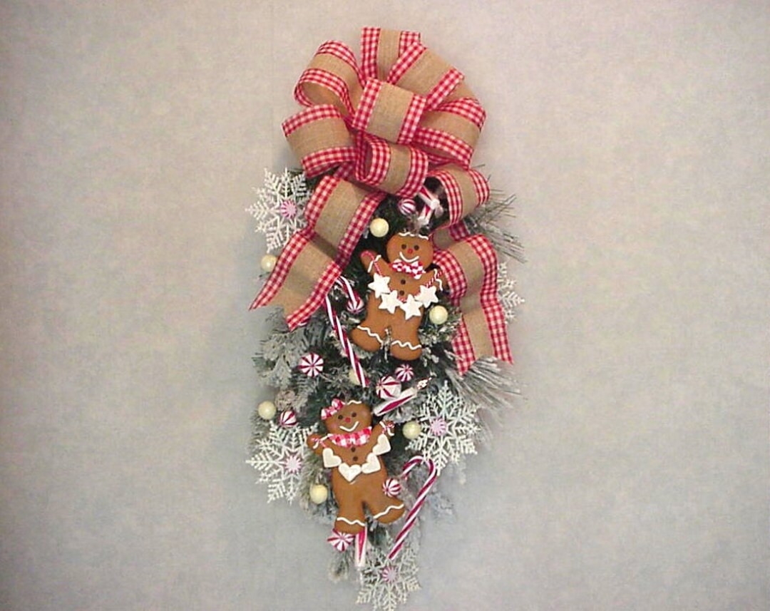 GINGERBREAD & PEPPERMINT CANDY Swag Wreath Front Door Candy Canes ...