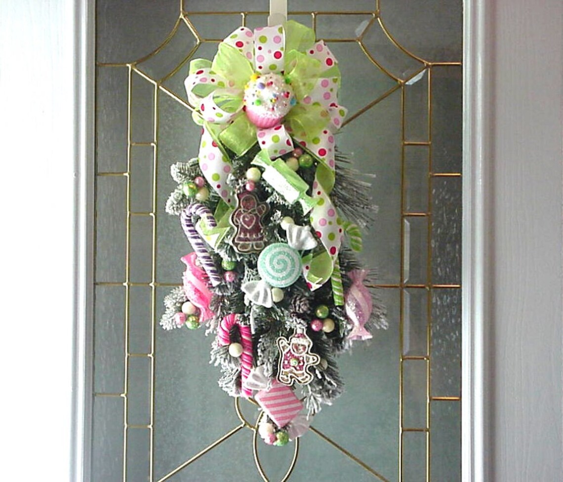 CANDYLAND & GINGERBREAD Swag Front Door Cupcake Candy Gumballs Pastel ...