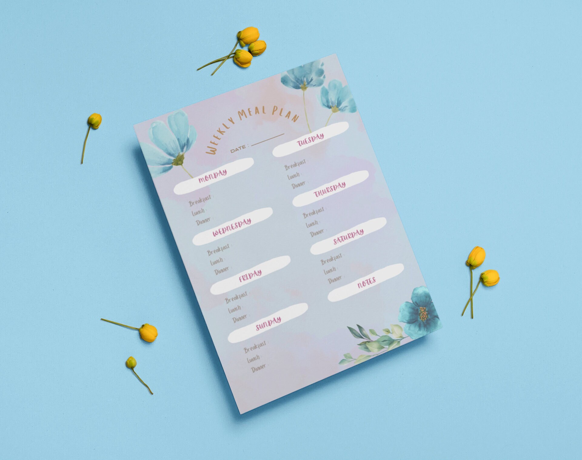 Floral Meal Planner- Printable, Instant Download, A4 Planner, Weekly ...