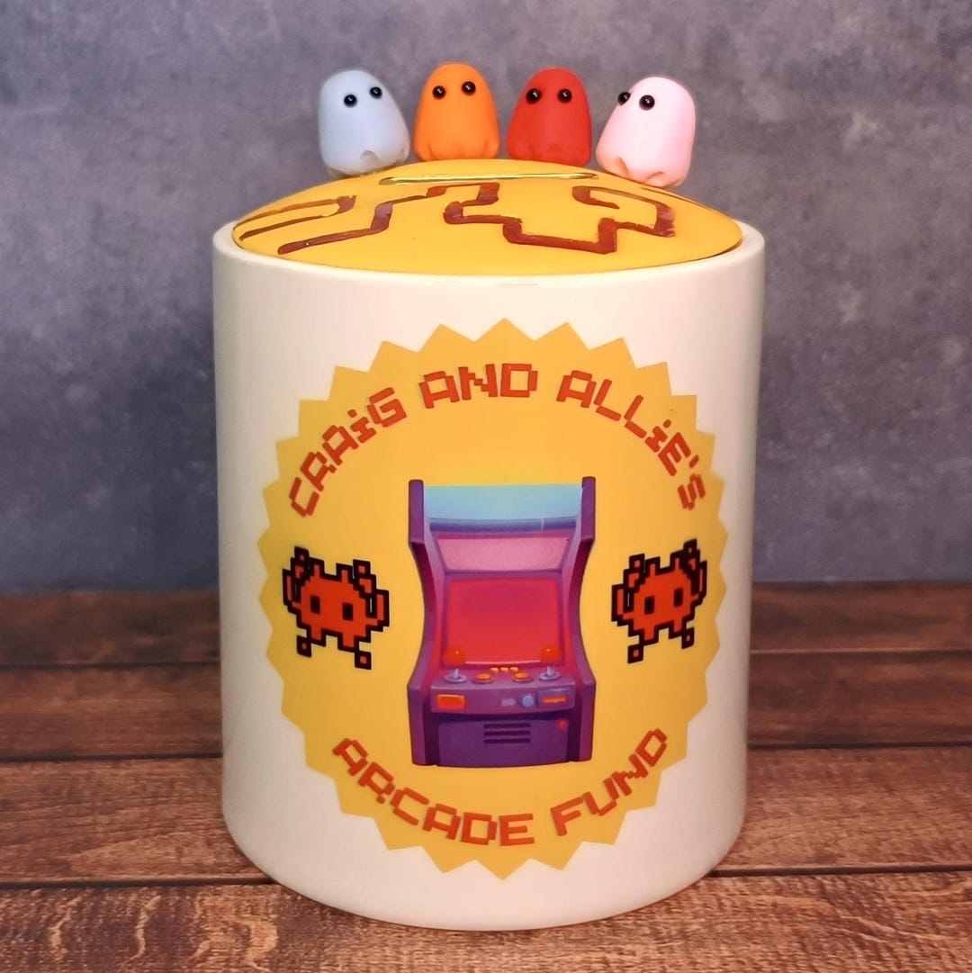 Personalised Arcade Lovers Money Jar, Fun Money Box, Cute Money Jar for ...