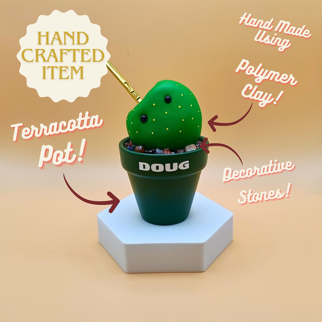 Clay Cactus Figurine, Cute Whimsical Ornament, Potted Polymer Clay ...