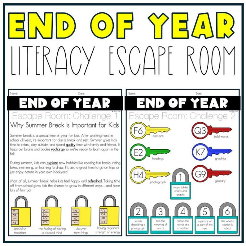End of the Year Literacy Escape Room - Etsy