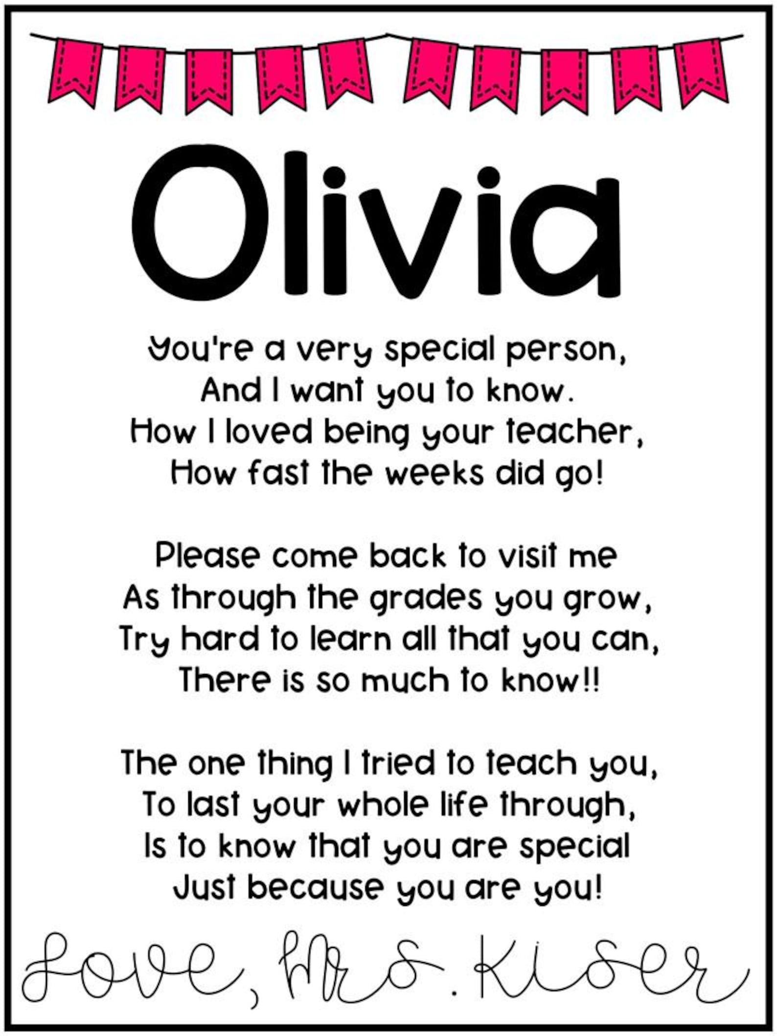 Editable End of the Year Poem for Students - Etsy