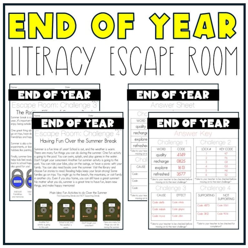 End of the Year Literacy Escape Room - Etsy