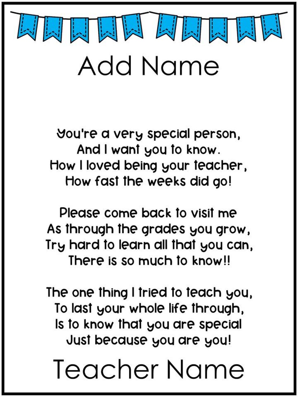 Editable End of the Year Poem for Students - Etsy