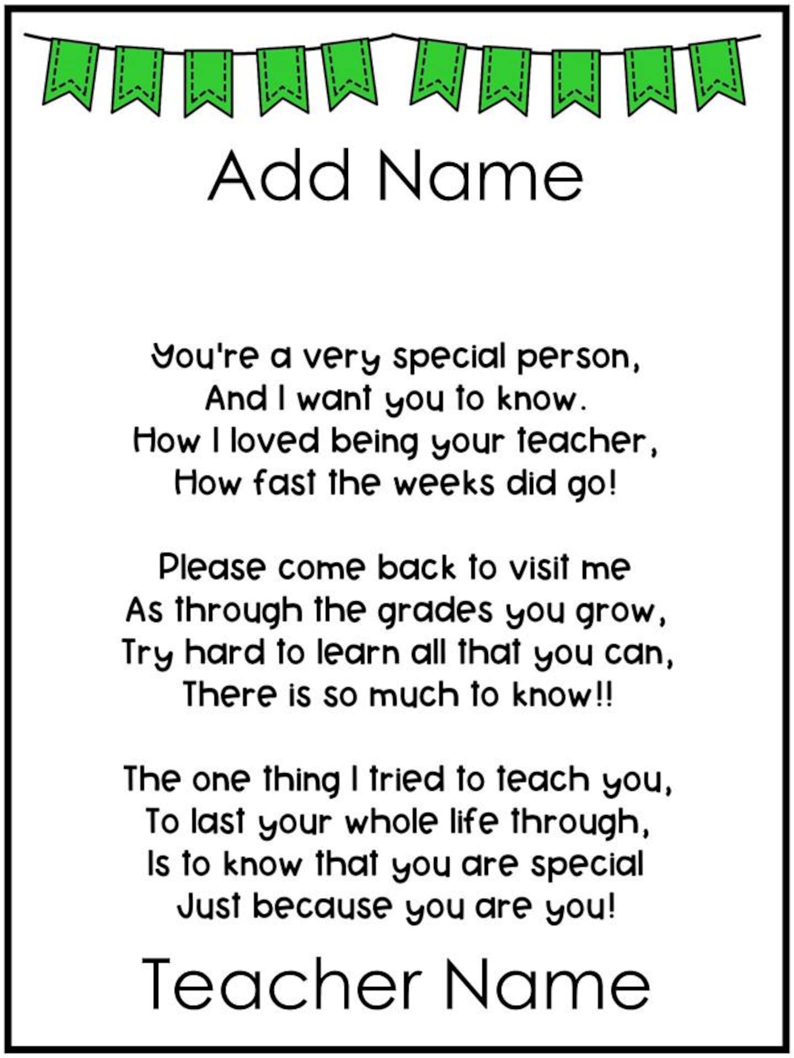 Editable End of the Year Poem for Students - Etsy
