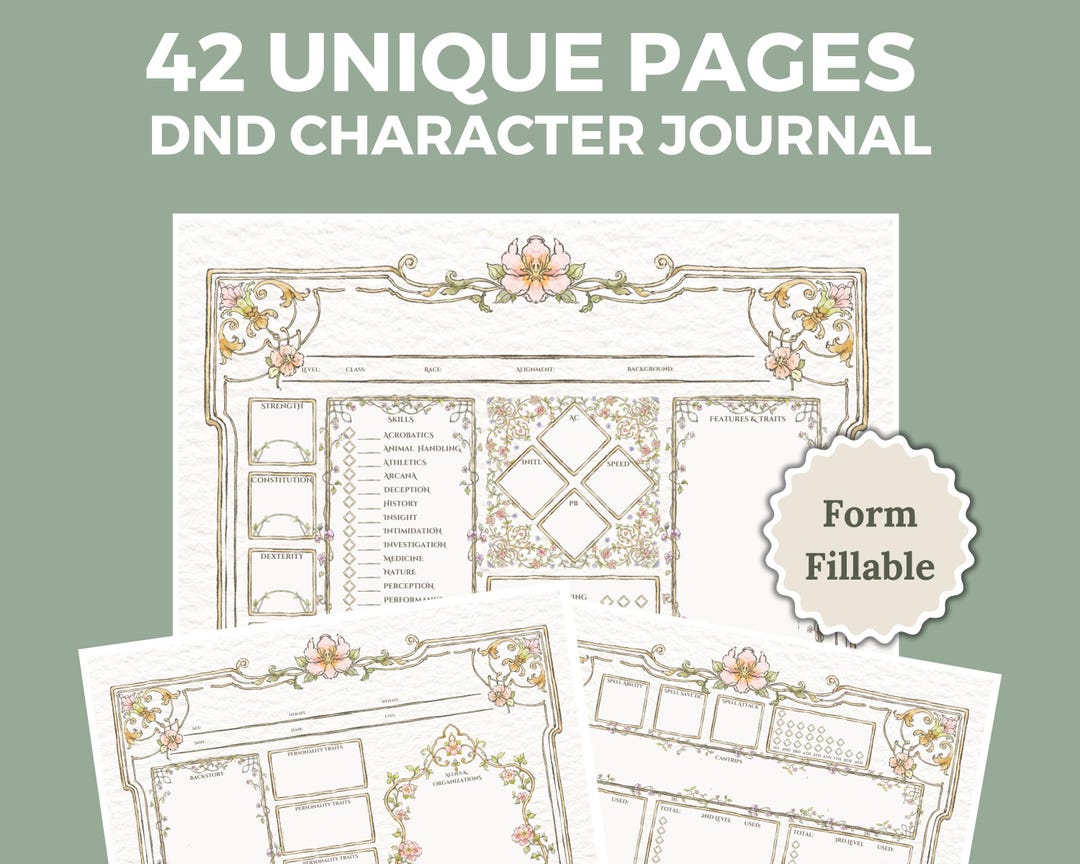 Flowery Dnd Character Sheet Dungeons and Dragons Cute Dnd Character ...