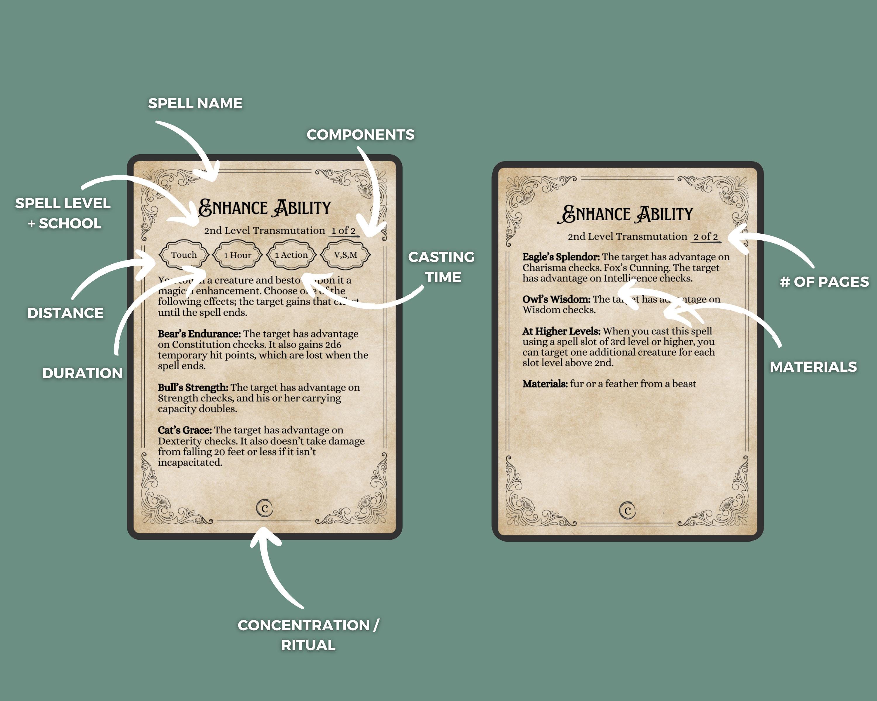 Dnd Spell Cards Druid 5e Spellcards D&D Spellbook Cards Dnd Props Dnd ...