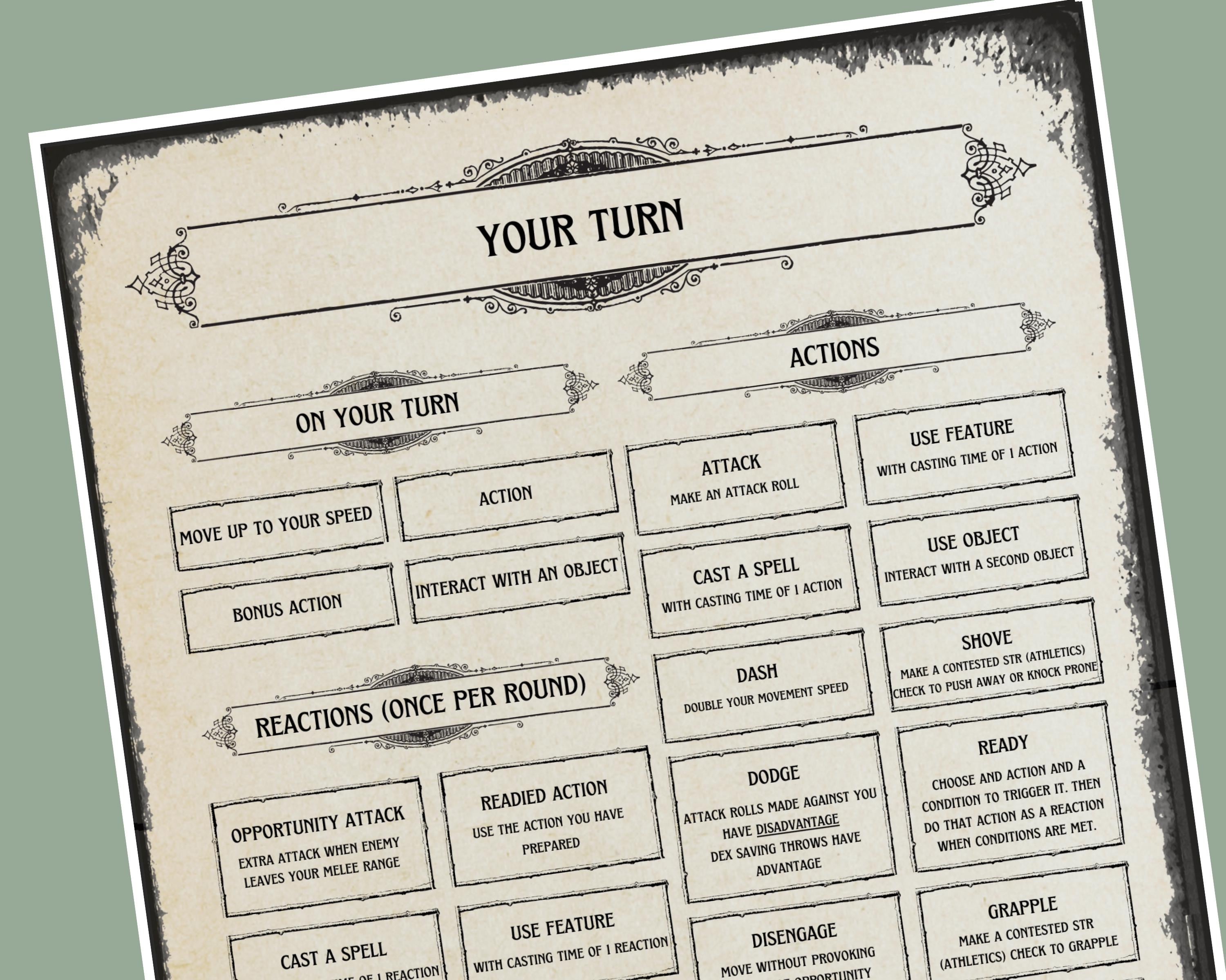 Hoja de trucos de DnD 5e Guía del jugador / Hoja de referencia de DnD ...