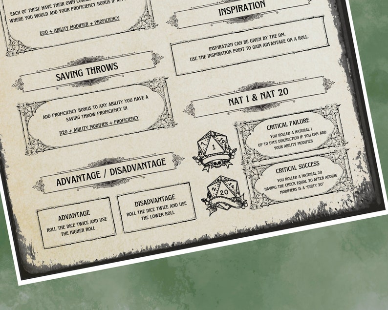 Dnd Cheat Sheet Player Guide Dnd 5e Reference Sheet Dungeons and ...