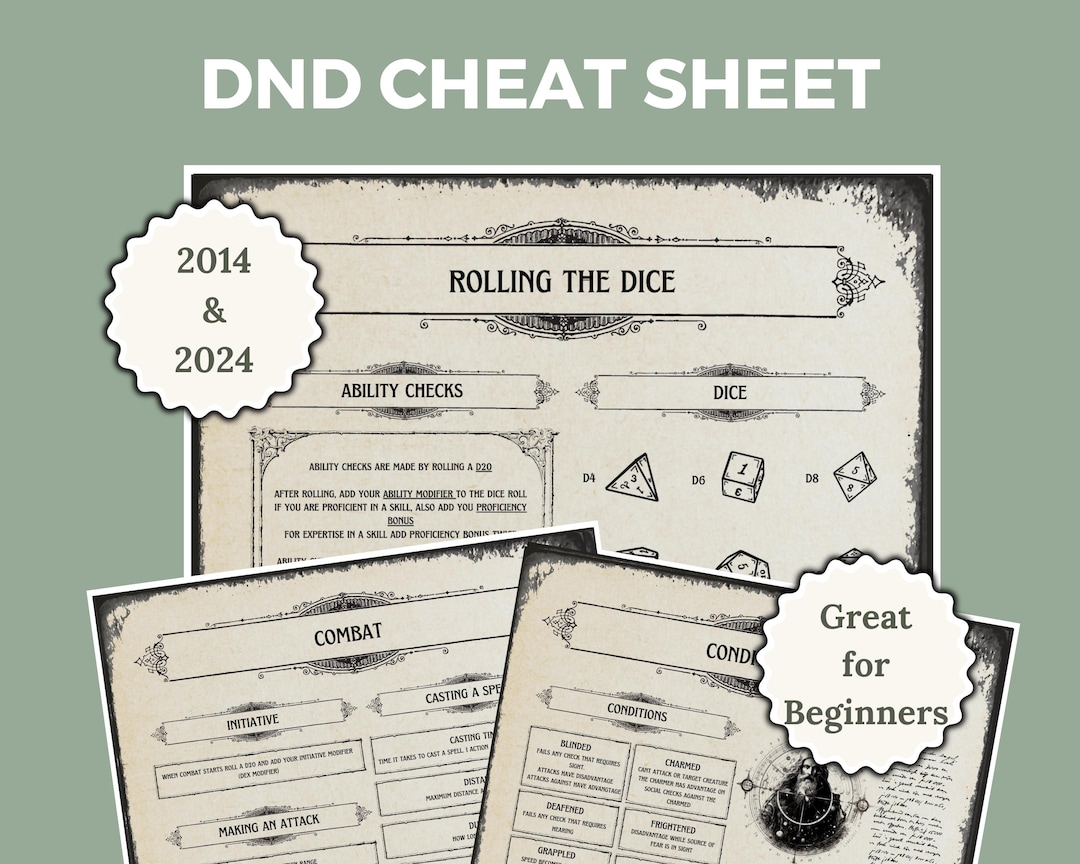 Dnd 2024 & 2014 Cheat Sheet Player Guide | Dnd 5e Reference Sheet | Dnd ...