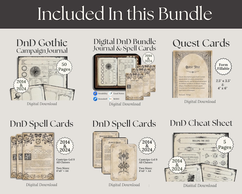 Dnd Gothic Bundle for Dnd 2024 & 2014 | Dnd Character Sheet | Digital ...