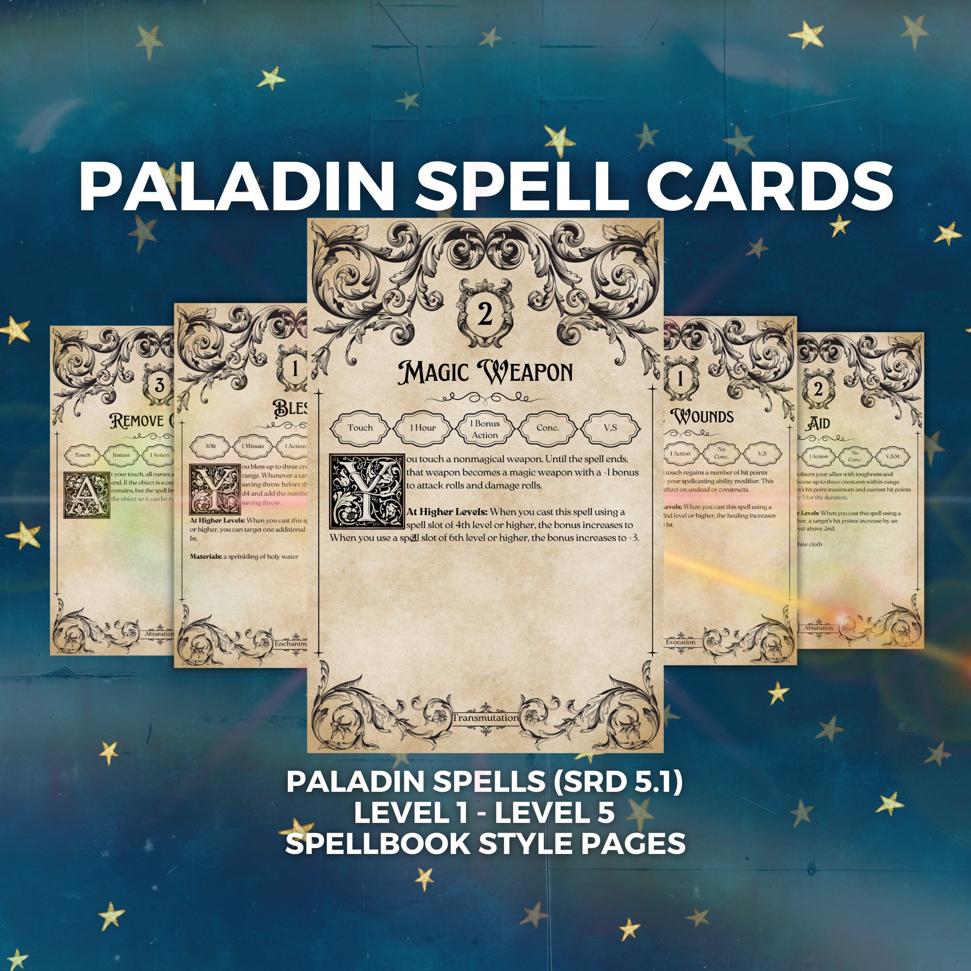 Dnd Paladin Spell Cards Printable 5E Dungeons & Dragons - Etsy