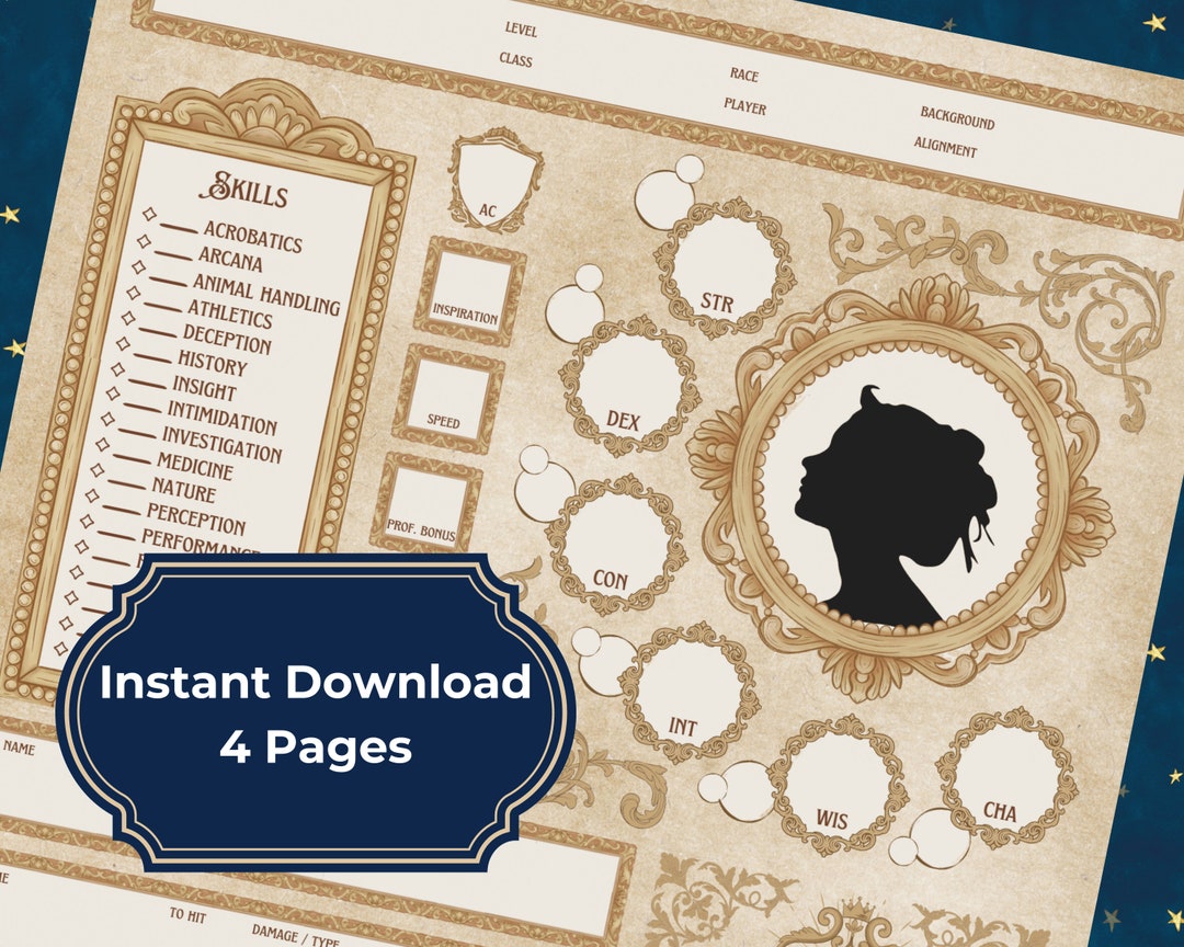 Ornate Victorian Dnd Character Sheet Beautiful Gothic - Etsy