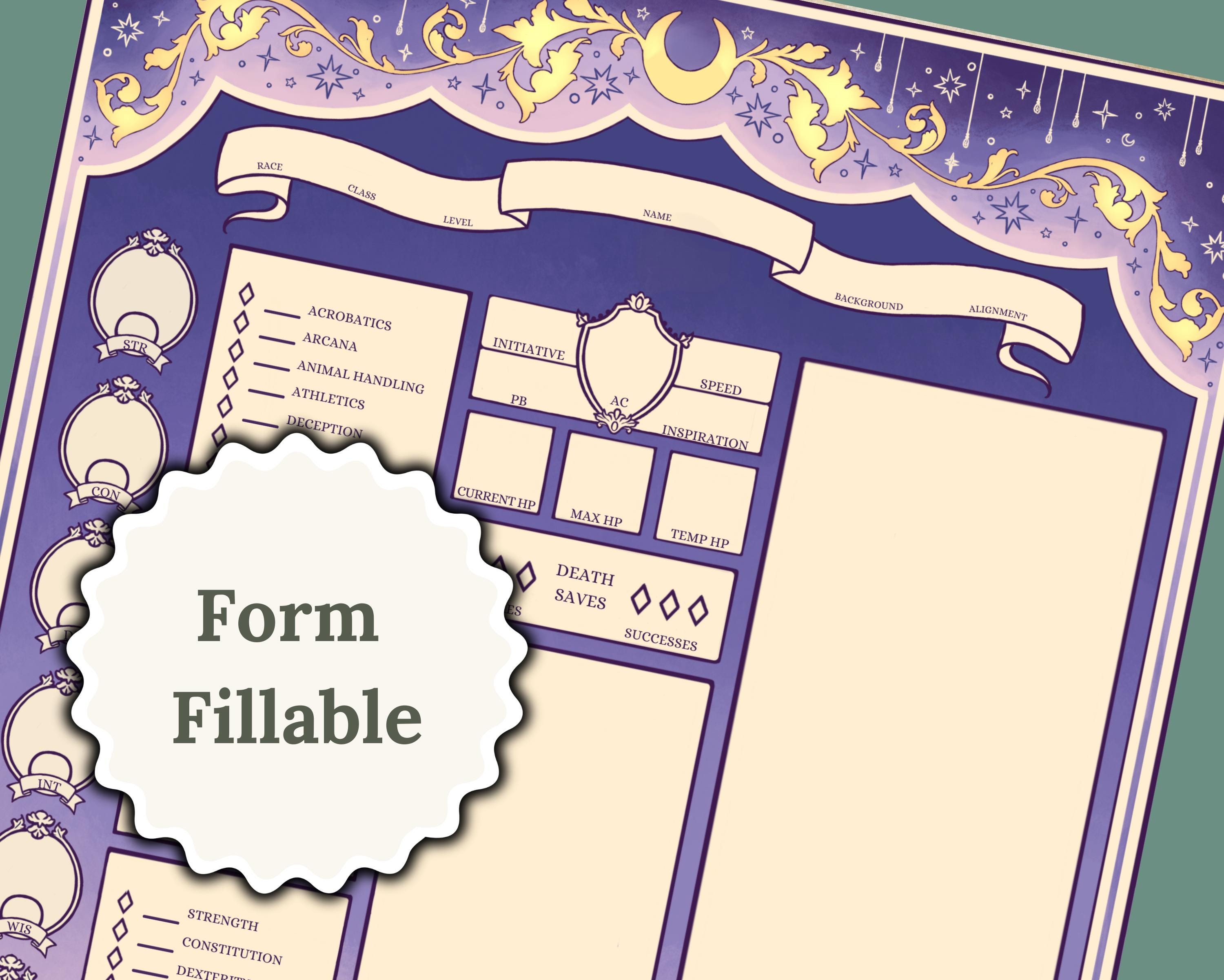Dnd Character Sheet Divination Wizard | Dungeons and Dragons Form ...