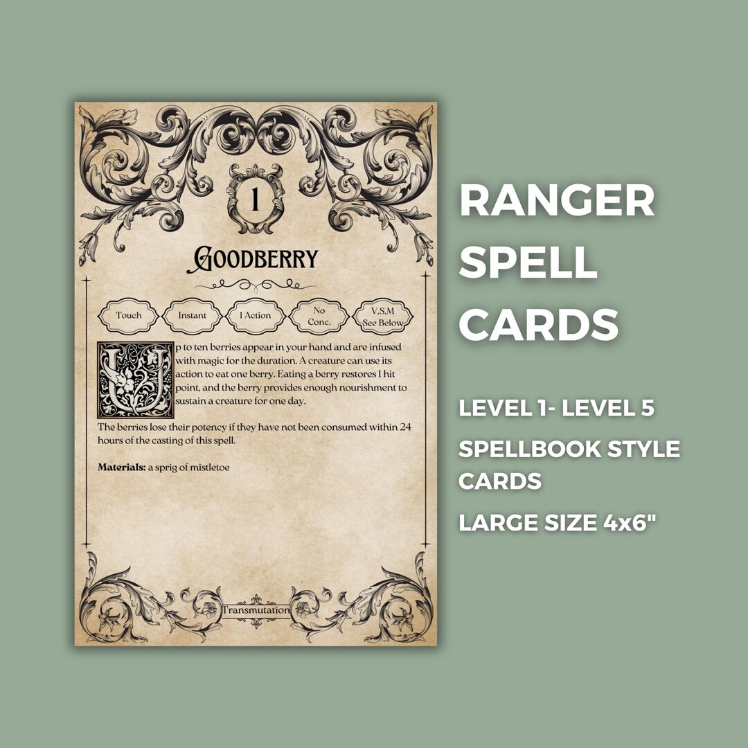 Dnd Ranger 5e Dnd Spell Cards D&D Spellbook Cards Dnd Props Dnd Gift ...