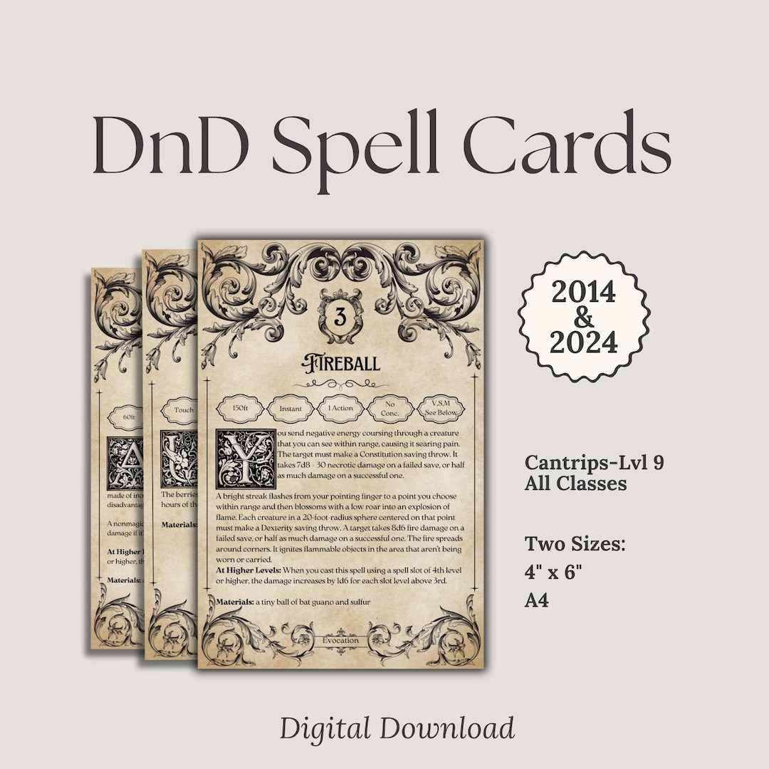 Dnd Spell Cards 2024 & 2014 Bundle | All Classes | Dnd Spellbook Cards ...