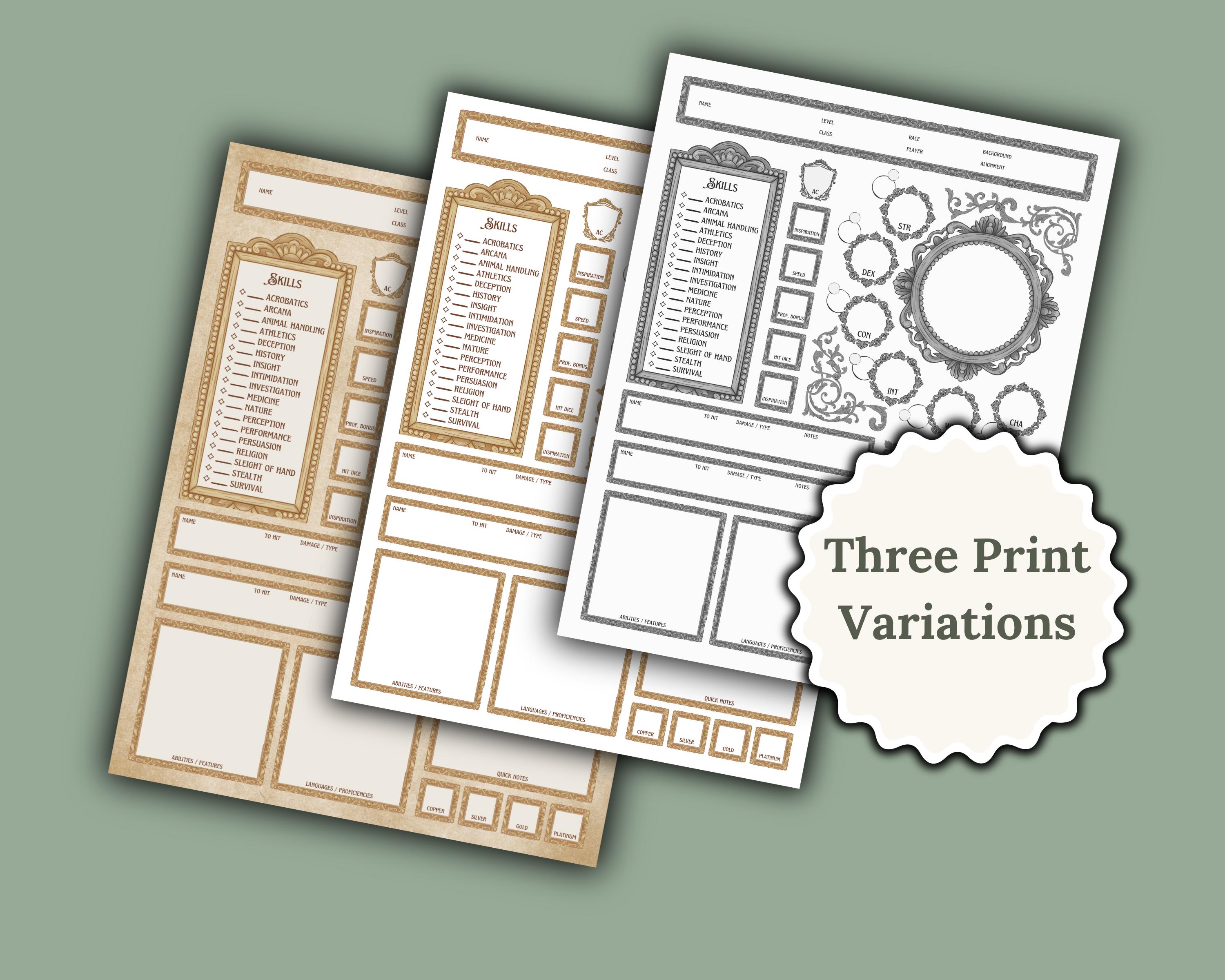 Dnd Character Sheet Victorian | Dungeons and Dragons Form Fillable ...