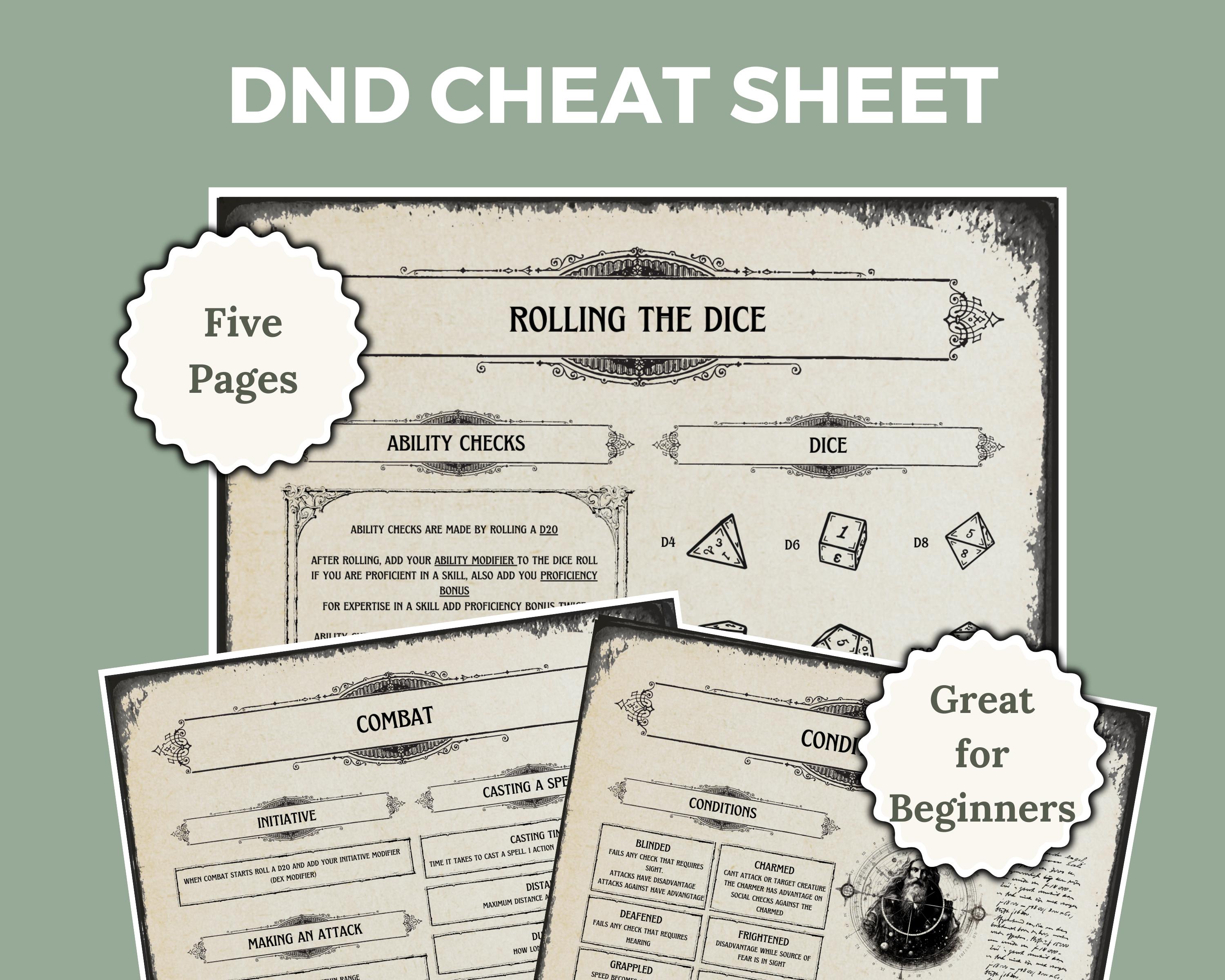 Hoja de trucos de DnD 5e Guía del jugador / Hoja de referencia de DnD ...