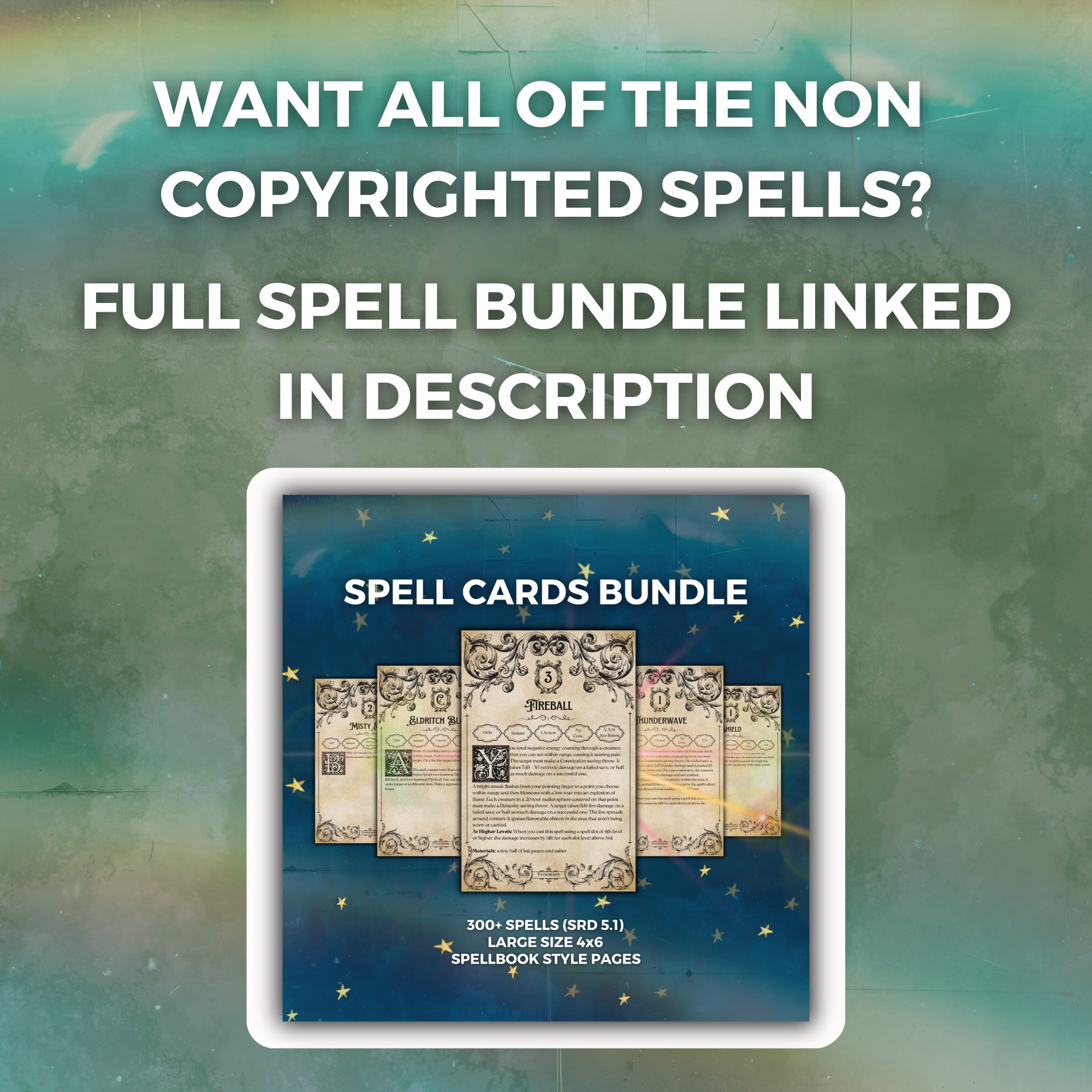 Dnd Warlock Spell Cards Printable 5E Dungeons & Dragons Spell Book ...