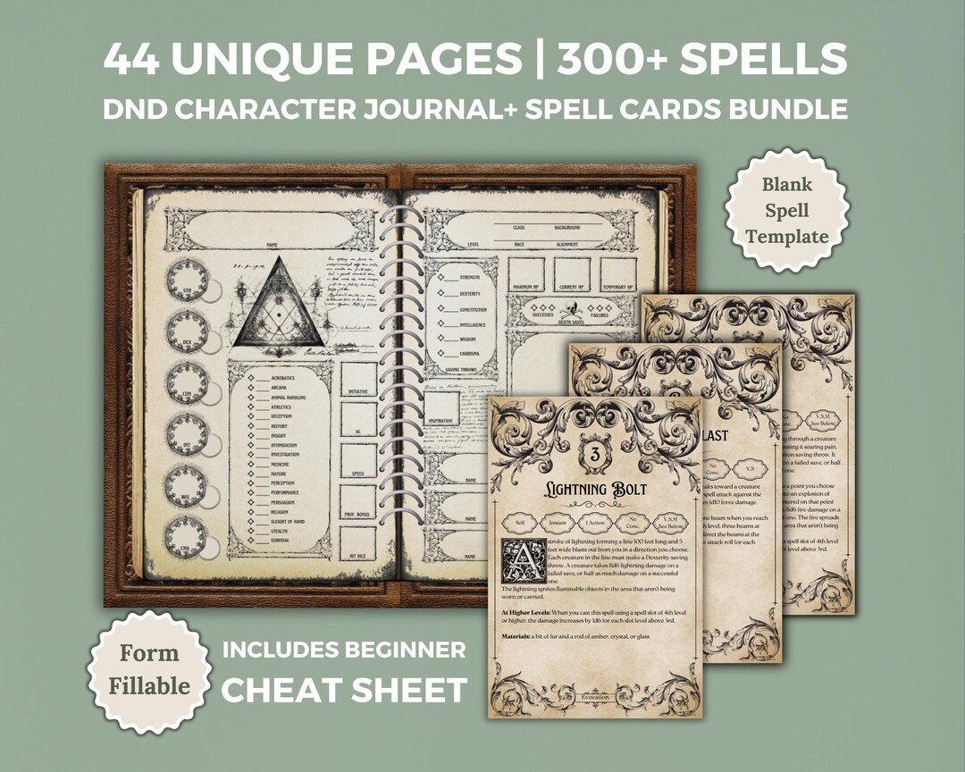 Printable Dnd Journal + Spell Cards | Dnd Character Sheet for Dungeons ...