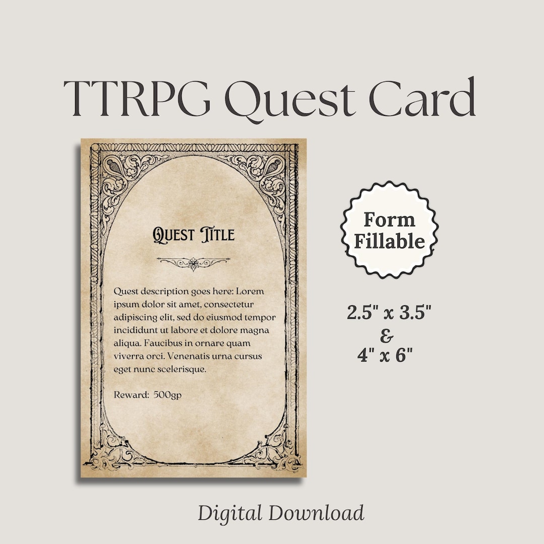 Dnd Printable Quest Cards | TTRPG Printables | Call of Cthulu ...