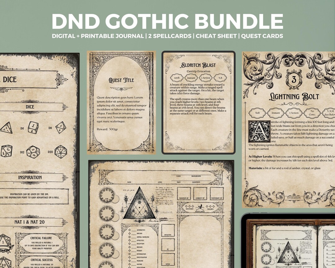 Dnd Gothic Bundle | Dnd Character Sheet | Digital Dnd Character Journal ...