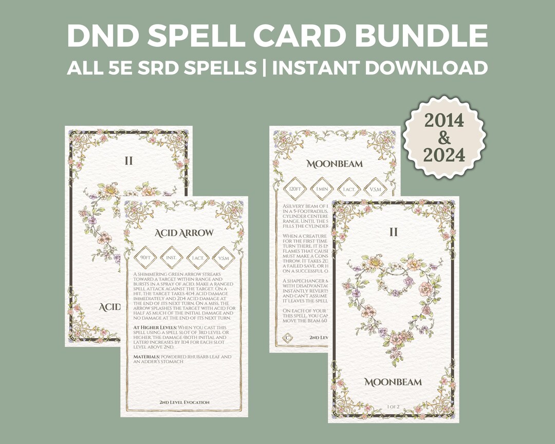 Dnd Spell Cards Floral Bundle | All Classes | Dnd Spellbook Cards ...
