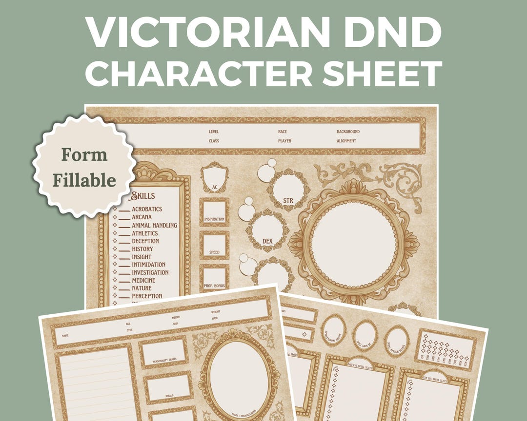 Dnd Character Sheet Victorian | Dungeons and Dragons Form Fillable ...