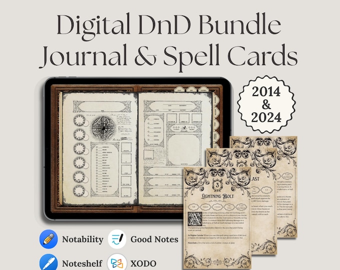 Digital Dnd Character Journal , Dnd Character Sheet With Spell Cards ...