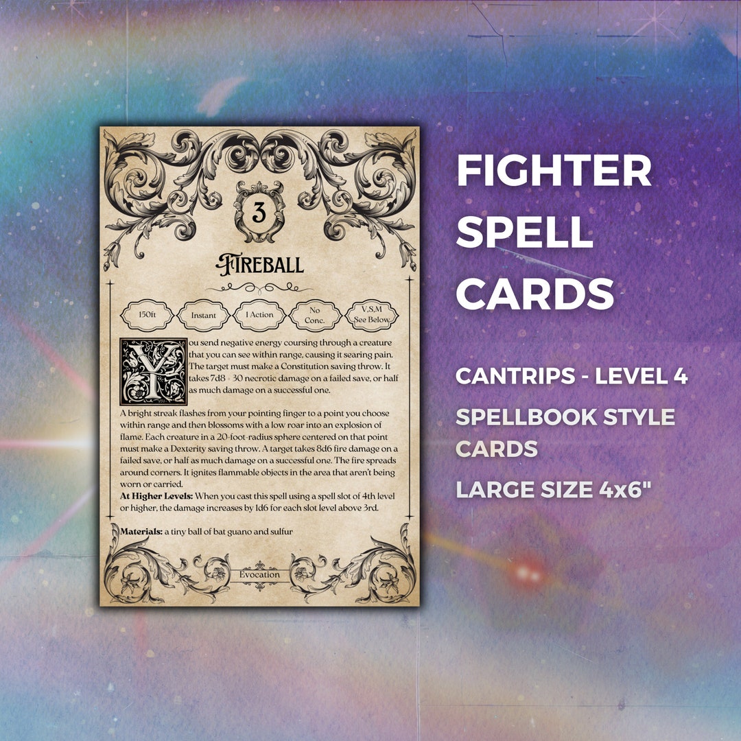 Dnd Fighter 5e Dnd Spell Cards D&D Spellbook Cards Dnd Props Dnd Gift ...