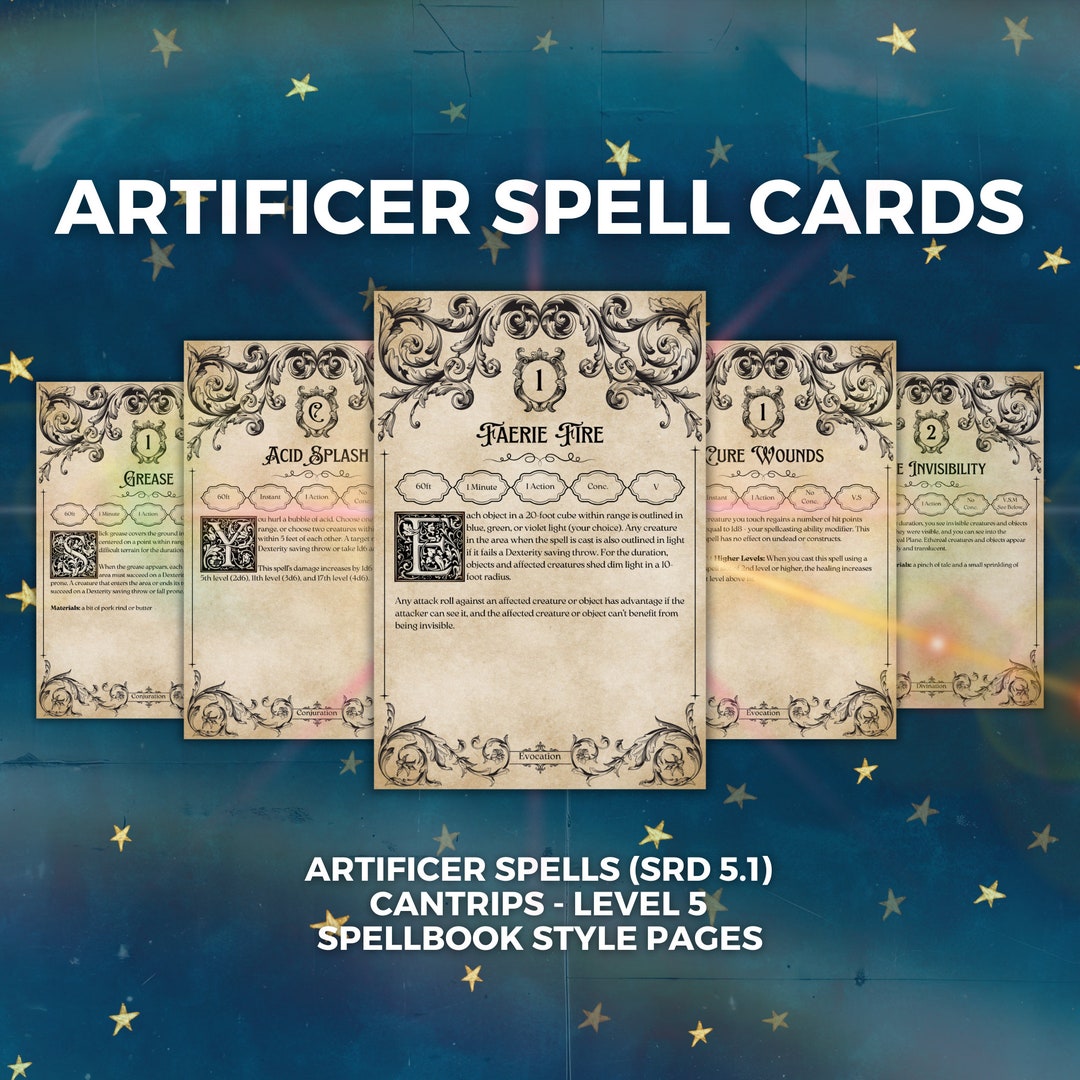 Dnd Artificer Spell Cards Printable 5E Dungeons & Dragons - Etsy Dnd Artificer Spell Cards Printable 5E Dungeons & Dragons - Etsy