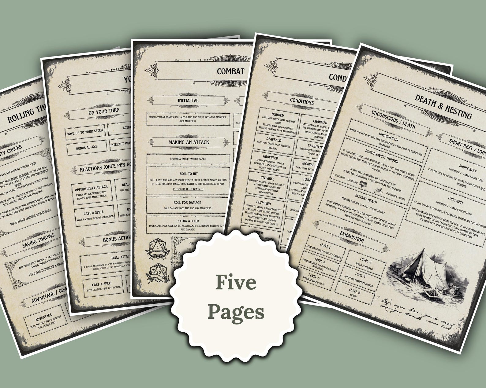 Hoja de trucos de DnD 5e Guía del jugador / Hoja de referencia de DnD ...