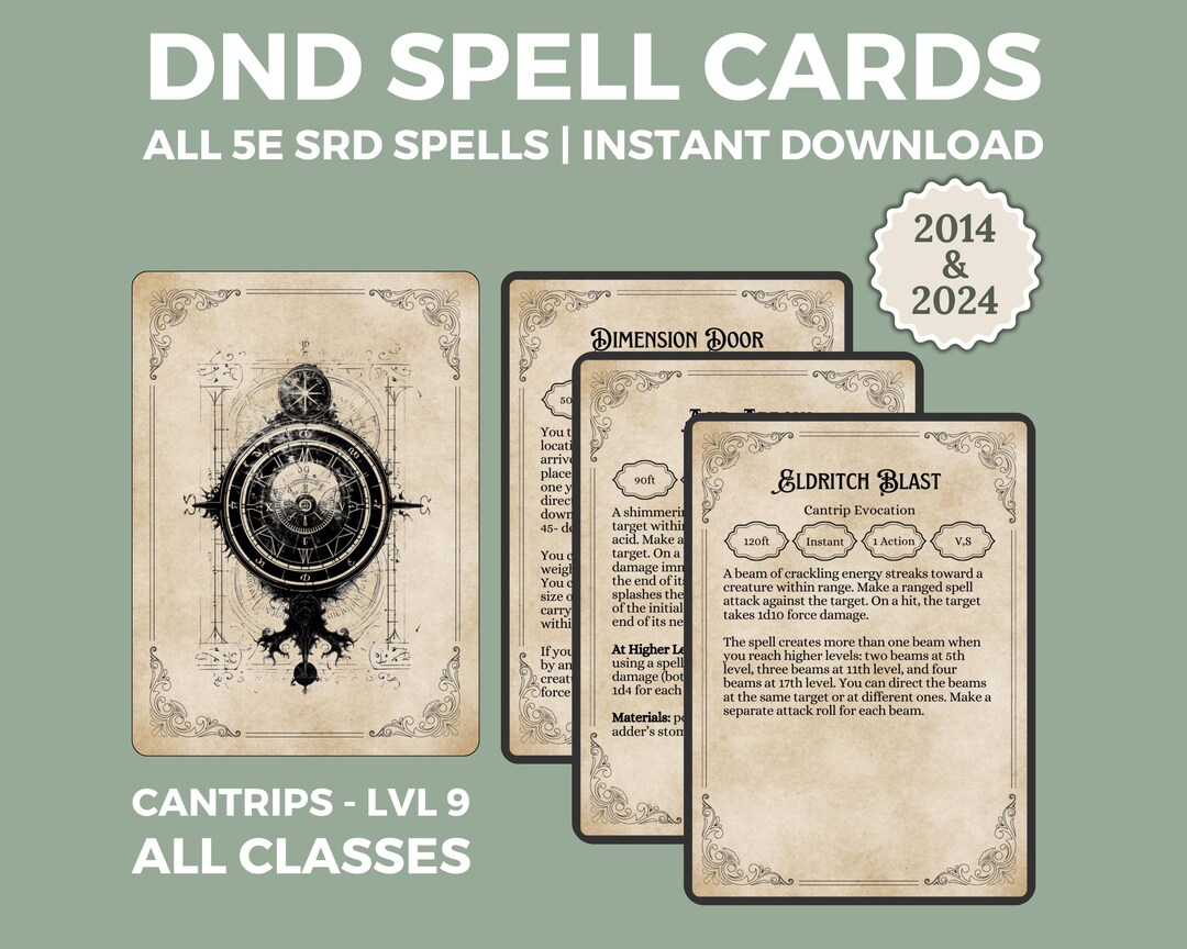Dnd Spell Cards Bundle | All Classes | Dnd Spellbook Cards | Dungeons ...